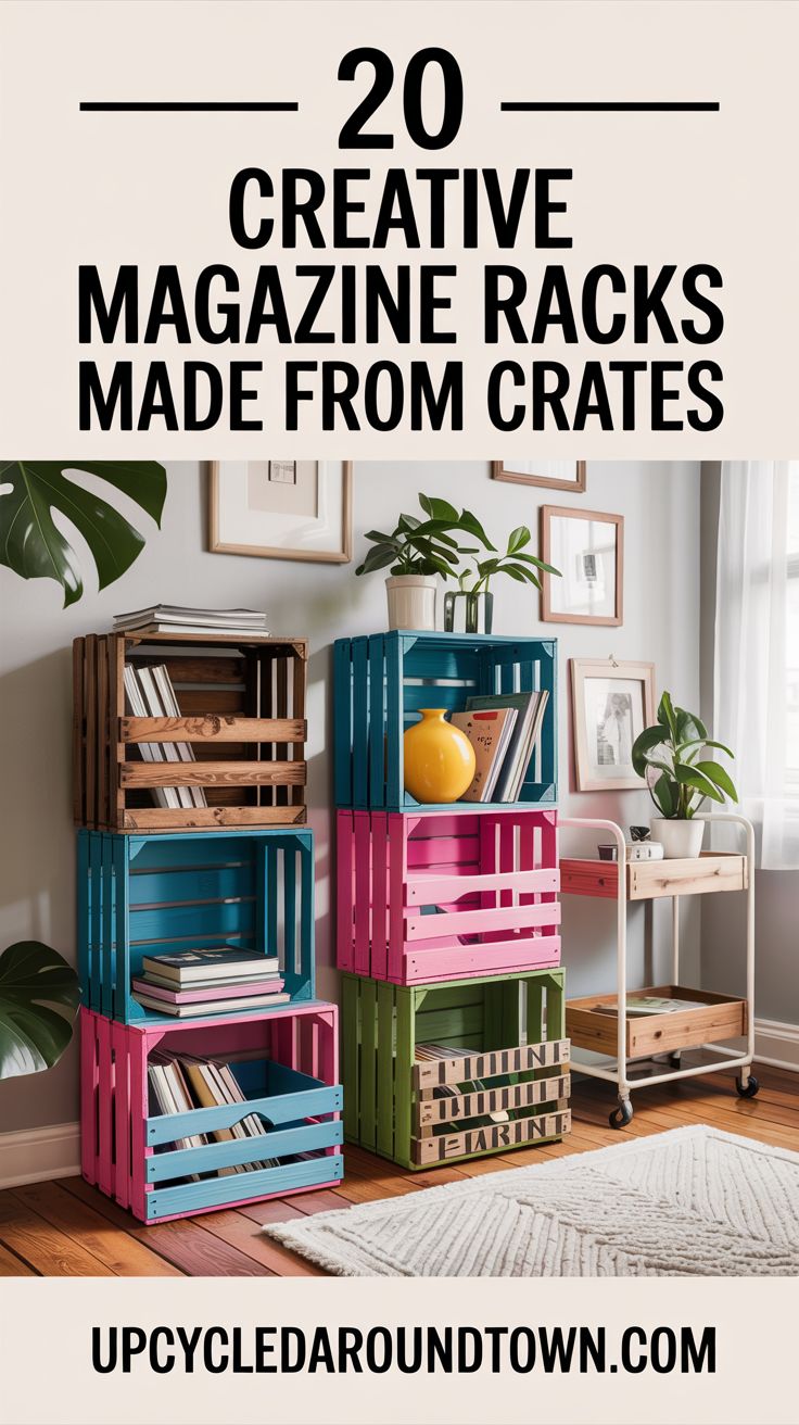 20 Creative Magazine Racks Made from Crates - Upcycled Around Town