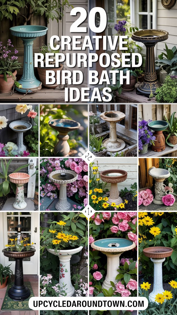 20 Creative Repurposed Bird Bath Ideas for Your Garden - Upcycled ...