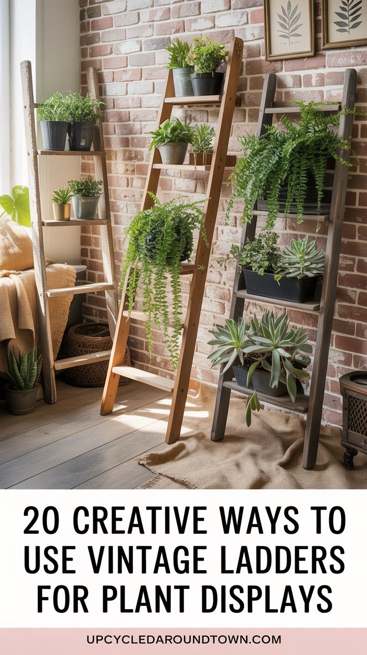 20 Creative Ways to Use Vintage Ladders for Plant Displays - Upcycled ...
