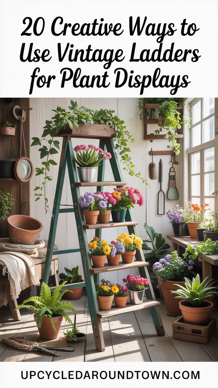 20 Creative Ways to Use Vintage Ladders for Plant Displays - Upcycled ...